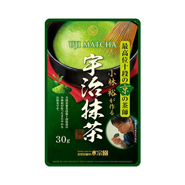 茶師こだわりのコクと香り、宇治抹茶。「最高位茶師十段　宇治抹茶　30g」は、全国茶審査技術大会で、最高位である茶審査技術十段を取得した茶師「小林裕」が作る宇治抹茶です。抹茶のコクに香りを加えた逸品で、飲料用としてもお料理用としても幅広くお使...
