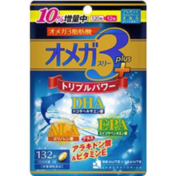※写真のパッケージには増量中（132粒）となっておりますが、現在は増量期間は終了し『120粒』になります※■話題のオメガ3脂肪酸をたっぷり配合青魚から精製したDHAとEPA、また植物から抽出したαーリノレン酸といったオメガ3と呼ばれる不飽和...