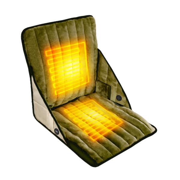 【リバーシブル・Wヒータークッション】お持ちのモバイルバッテリーにUSB端子を接続し、USB電源でONすれば即あったか。背もたれと座面の2カ所ヒーターが腰まわりをすっぽりと覆いぽっかぽか！座椅子としてだけでなくフラットにできるのでリラックス...