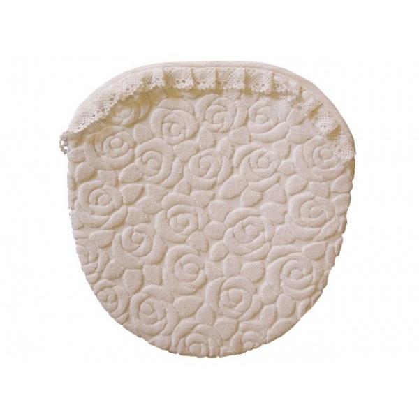 カントリーローズ　トイレフタカバー　ばら・バラ・薔薇　ホワイトウォシュレットタイプ真っ白なタオル地にエンボスのバラ模様が浮き出ます。レース使いも合わせてエレガントなシリーズです。トイレマットとセットでどうぞ。シリーズではスリッパ・タオルもご...