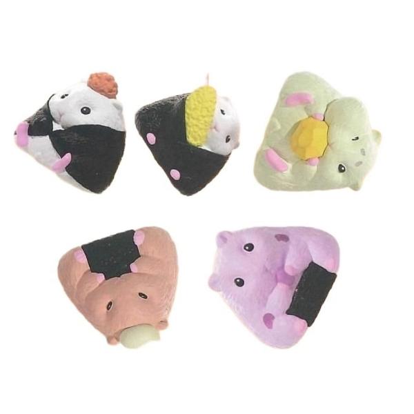 「商品情報」「主な仕様」内容 1. しゃけ 2. えび天 3. 栗ごはん 4. つなまよ 5. おせきはんサイズ：全高約30-35mm