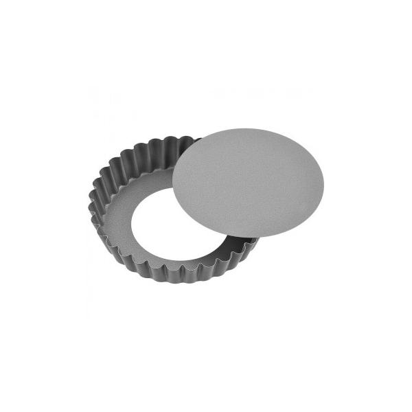 熱伝導率の高いアルミニウムに、洗いやすく型抜けのよいフッ素樹脂を2度塗りしています。キッシュやフルーツタルトなど、具材次第でメインにもおやつにもなります。