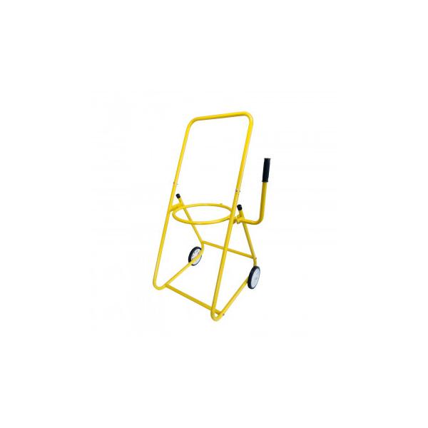 タイヤ付きのペール缶専用スタンド。ペール缶を設置したままハンドルを傾けて中の液体を注げます。