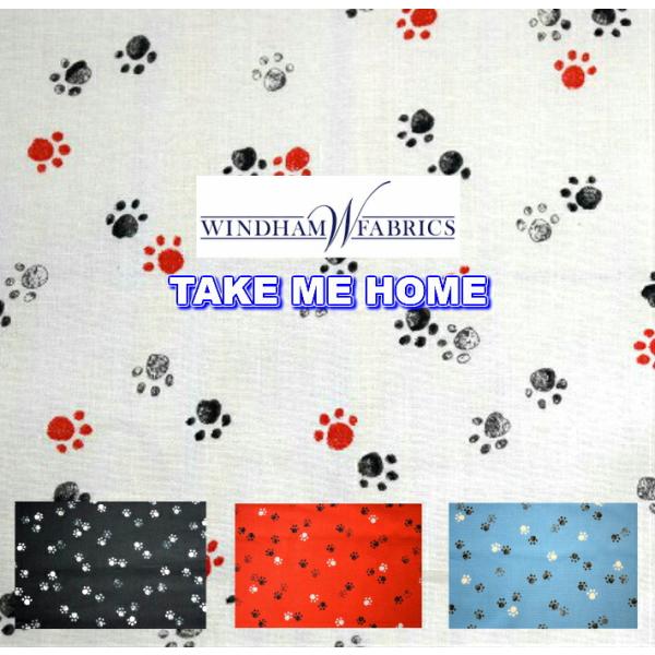 猫好き集まれ　USA FABRIC WINDHAM FABRIC【TAKE ME HOME】肉球1cm/生地/布/猫/犬/柄/輸入生地/ブランド