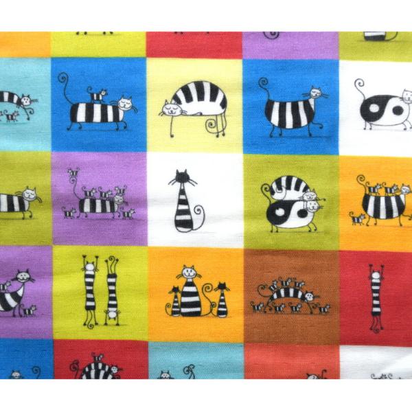 【コーミングダブルガーゼ】【デジタルプリント】シマシマCAT/4ｃｍブロック/猫/cat/コットン100％/生地/布/ガーゼ/入園入学