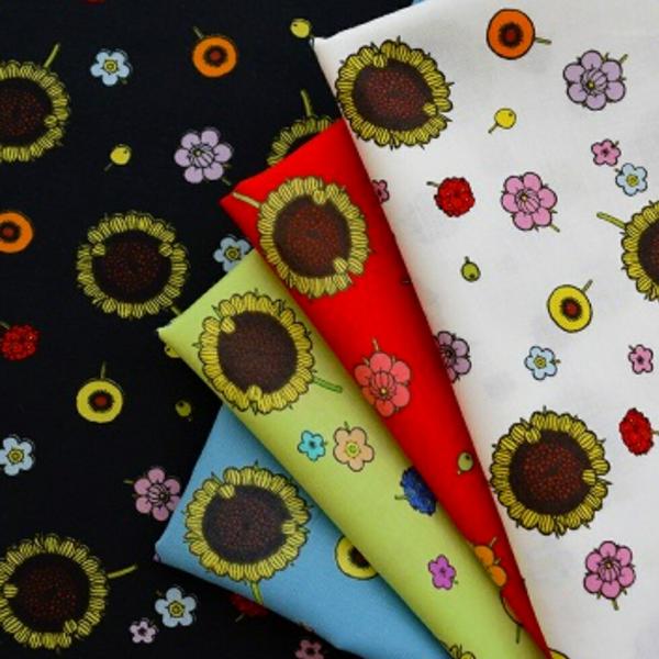びっくり価格！YUWA「ポップなひまわり」/コットン100％ /生地 /布/入園入学/マスク/手作り/服作り/インテリア/パジャマ/ワンピース/JUNICHI NAKAHARA/ひまわりや