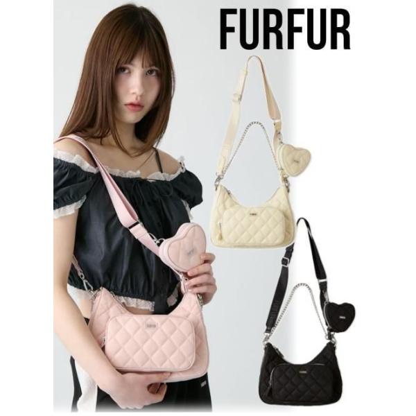 2026春夏. FURFUR (ファーファー)先行予約ナイロンキルティングムーンバッグ※入荷時期： 8月中旬〜9月中旬ナイロン素材にキルティングを施したムーン型バッグ。ハート型ミニポーチがセットになっています。携帯が入るファスナーポケットや...