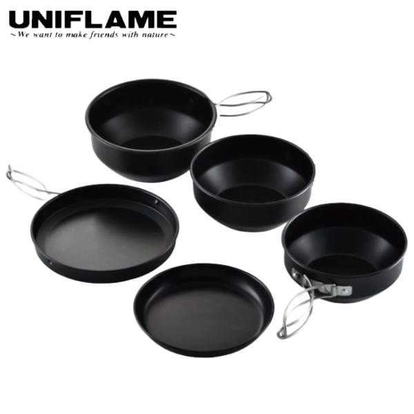 コンパクトで軽量なクッカー5点セット熱くなりにくいステンレス製ハンドル【SPEC】サイズ：収納時 / 約Φ16.2×7.3（高さ）cm大鍋 / 約Φ14.2×6.5（深さ）cm中鍋 / 約Φ13.3×5.5（深さ）cm小鍋 / 約Φ12.4...