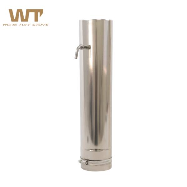 ワークタフストーブ380.500専用のダンパー付き煙突35cm。煙突の長さを変えることができる延長煙突。空気量を調整し、燃焼調整ができるダンパー付き。ダンパーの弁はレバー操作で行います。【SPEC】素材：ステンレススチール