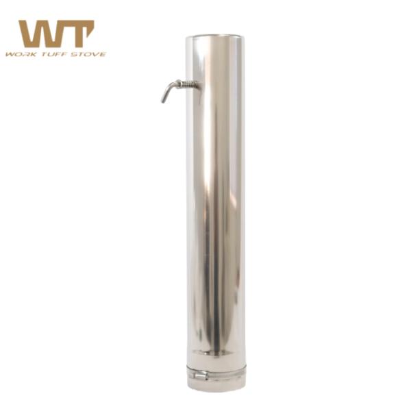 ワークタフストーブ380.500専用のダンパー付き煙突45cm。煙突の長さを変えることができる延長煙突。空気量を調整し、燃焼調整ができるダンパー付き。ダンパーの弁はレバー操作で行います。【SPEC】素材：ステンレススチール