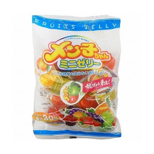 いつの時代も変わらないおいしさのメン子ちゃんミニゼリーです。アップル、オレンジ、グレープ、パイナップル、ストロベリーの5つの味が楽しめます。