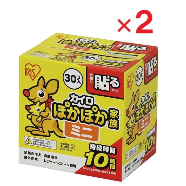 2個セットです。ミニサイズの衣類に貼るタイプのカイロです。最高温度60度、平均温度50度、持続時間10時間