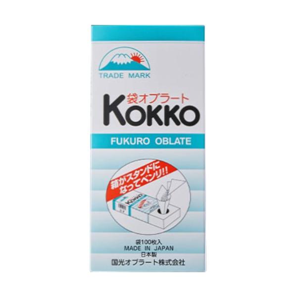 「国光オブラート　袋型」は、のみにくい粉薬などを飲む時に便利な袋型オブラートです。箱についている丸穴に袋型オブラートを立てて、簡単に薬を入れることができます。でんぷん、大豆レシチンからつくられた、純自然製品です。