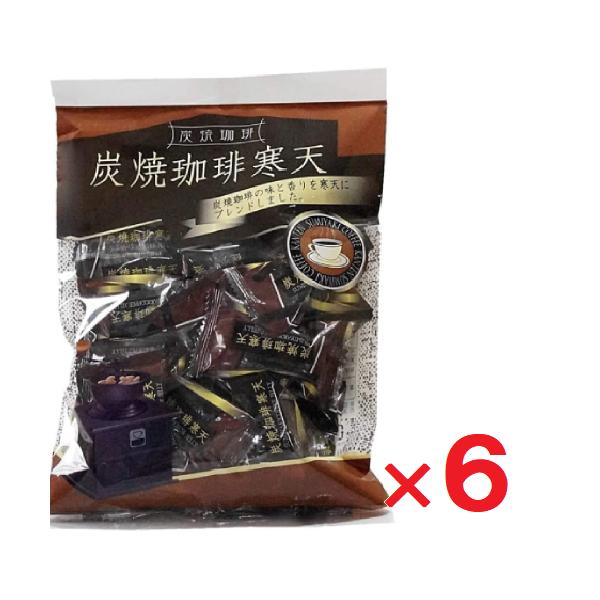 6個セットです。炭焼珈琲の味と香りを寒天にブレンドしました。滑らかな食感と甘さ控えめなコーヒーの風味が味わえるおすすめの商品です。お茶との相性も抜群。冷やして食べるとさらに美味しい！