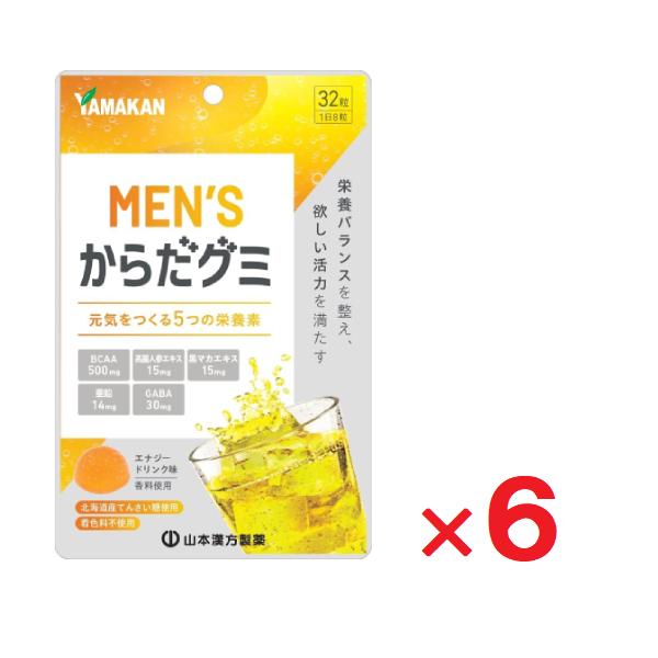 6袋セットです。栄養バランスを整え、欲しい活力を満たす為の美味しいグミです。元気をつくる5つの要素「BCAA」「高麗人参エキス」「マカエキス」「亜鉛」「GABA」配合。てんさい糖使用。着色料不使用で体に優しいグミ。エナジードリンク味。