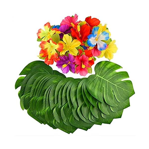 「商品情報」・【大容量パーティー装飾セット】ハワイ、バリなどの南国風の演出が楽しめる、ハイビスカス24個＆モンステラリーフ30枚のセットです。大容量セットなので、パーティーなどの装飾にうってつけ。気軽にリゾートのような雰囲気を演出することが...