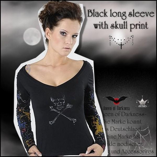 ドクロ スカル ビジュアル系 V系 カットソー トップス 20代 30代 ジャーマンブランド 黒 ブラック インポート 輸入 通販 /pask　ブランド名：QUEEN OF DARKNESS/クイーンオブダークネスフェイクレイヤードの袖がタ...