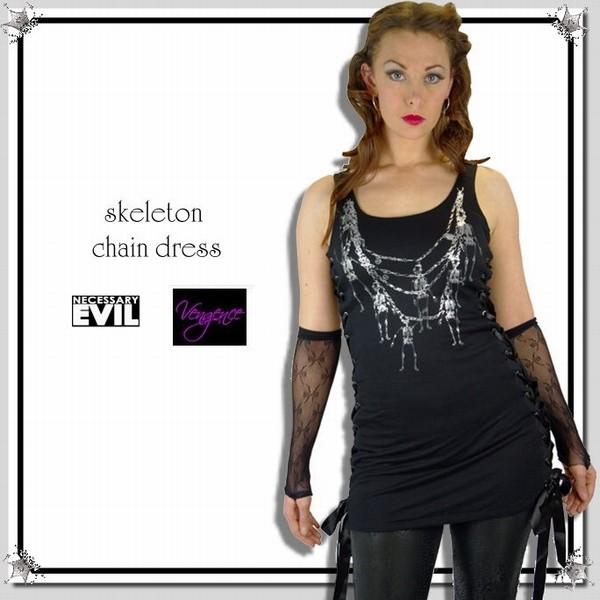 人気 ゴシック パンク ゴス レディース S M L XL相当 チュニック スカルネックレス柄 vengence by NECESSARY EVIL ネセサリーイヴィル ブランド ノースリーブ ドクロ インポート UK イギリス 輸入 通販...