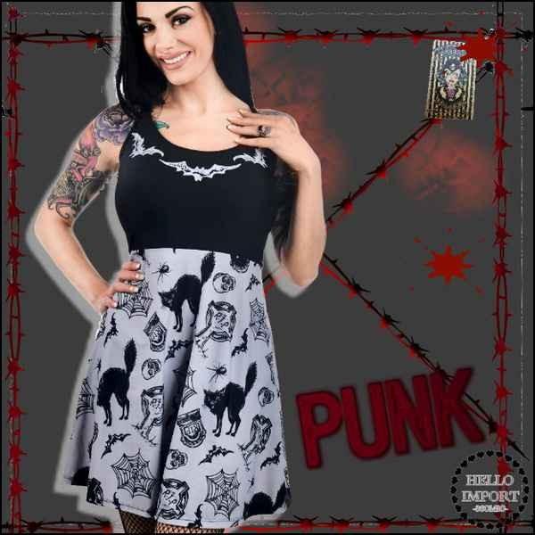 送料無料/パンク/ロック/フレアワンピース/セメタリー/黒猫/蝙蝠/こうもり/アメリカンブランド/USA/インポート/pawa/toarcla/ブランド名：TOO FAST/トゥーファスト(アメリカブランド)Select By HELLO ...