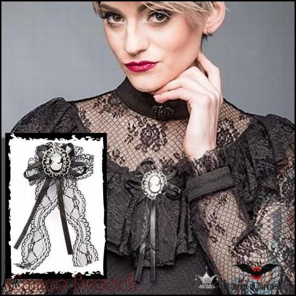 原宿系 ビジュアル系 V系 ジャーマンブランド 黒 ブラック インポート 輸入 通販 /gown　ブランド名：QUEEN OF DARKNESS/クイーンオブダークネスレースのリボンにサテンリボンをオンその上にカメオをオンして、ドレッシー†...