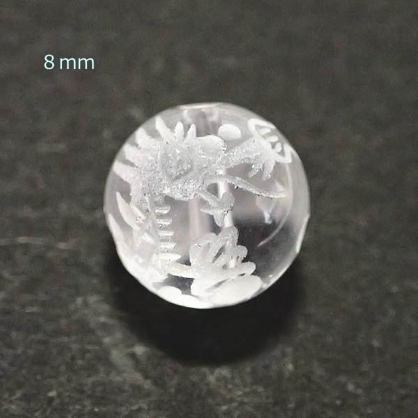 《天然石水晶手彫り　四神》　８mm　１個風水で有名な人気の四神ビーズ。石自体はいずれもAグレードです。時が経過するごとに、彫りの部分が石本体に馴染んできます。四神が揃うと（吉）。究極の平和が到来しないと出現しない