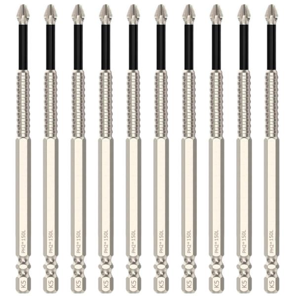 ◆商品詳細【十字ドライバービット商品仕様】全長150mm六角軸直径6.35mm、数量10本セット。10本のドライバービットを含み、交換が簡単で便利です。