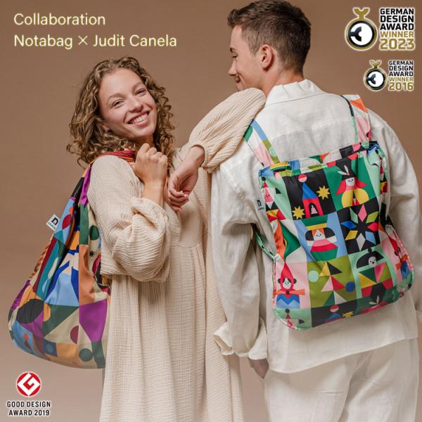 「2019年度グッドデザイン賞」受賞の「Notabag」のリュックになる軽量2wayバッグ。『BAG&amp;BACKPACK』は、トートにもリュックにもなるファッショナブルなポータブルバッグ。自転車で出かけるときには特に便利。ボタンや面フ...
