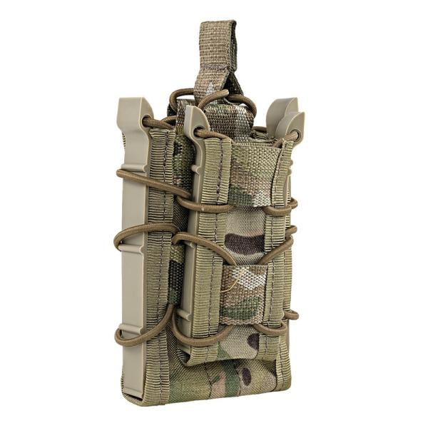 【関連検索ワード】 エマーソン ハイスピードギア M4 ハンドガン ピストル 5.56mm 9mm ダブルカラム オープントップ#####ハイスピードギアタイプのM4/ハンドガン用マガジンポーチです。全体に張り巡らされた伸縮性のバンジーコー...