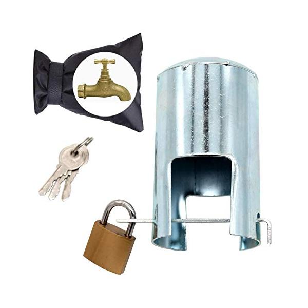 ・シルバー　ブラック  ・屋外水道のいたずらや不正使用を防ぐ蛇口ロックです。 一般的な屋外水道蛇口に対応しています。・蛇口の凍結防止カバーもお付けしております。・工具なしで取り付けが簡単にできます。スペアキーもあり、安心です。 頑丈なスチー...