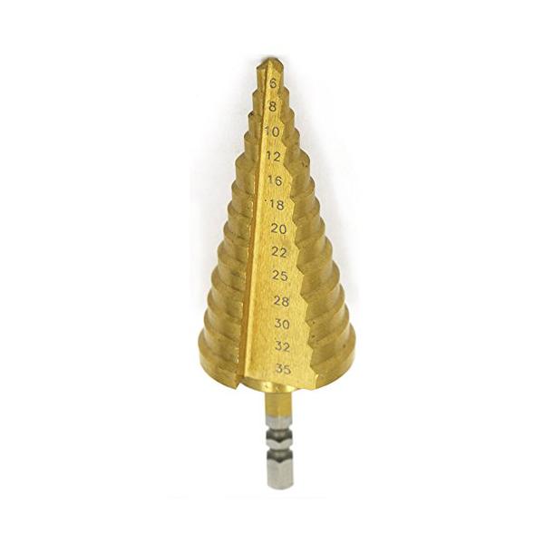 材質：HSS鋼(ハイスピードスチール)。【用途】 鉄板・アルミ板・木材・樹脂等。・サイズ： 6-35mm ( 6・ 8・ 10・ 12・16・ 18・ 20・ 22・ 25・28・30・32 ・35mm。)・チタンコーティング仕様により耐熱...