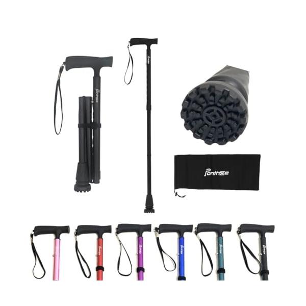 ブラック/-/-・Color:ブラック・安定した歩行Ponthze（ポンツェ）の折りたたみ杖は、どのような地形でもしっかり地面を捉えられるよう、滑りにくく設計された杖先（スパイクゴム）とピポットベースが、あなたの歩行をサポートします。・滑ら...