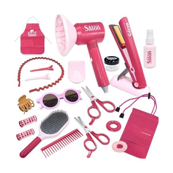 プラスチック製おままごと：環境に優しいプラスチックを使用した美容師おもちゃです全ての角は丸くカットされているので、あんしん感を与えることができます、更にかわいいピンクの色合いで、女の子が夢中になるでしょう・22点・セット内容：2種類のシザー...