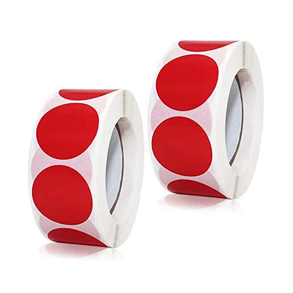 レッド/直径25mm/-・Color:レッド・商品仕様円形ステッカーシール 数量：500枚*2巻 合計1000枚 サイズ：直径25mm カラー: 赤・使いやすい1枚の紙タイプではなく1ロールにまとまっている丸型シールです。使いやすいくて、収...