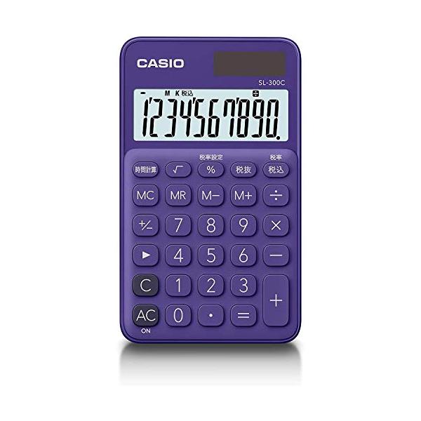 電卓パープル/118×70×8.4(mm)/SL-300C-PL-N・Color:パープル・パッケージ個数:1・毎日がもっとワクワクする、ポップでキュートな電卓・ラウンドフォルムで、携帯性抜群の手帳タイプ電卓・桁数10大きさ(奥行×幅×高さ...