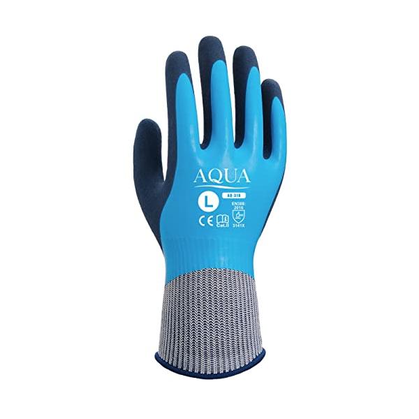 1双・ブルーブルー/L/AQ-318・Style:1双・ブルーSize:L・パッケージ個数:1・天然ゴムを手の甲までダブルコーティングし、フィット感に優れた防水手袋。・特殊すべり止め加工で、濡れた環境でも優れたグリップ力を発揮します。・潮干...