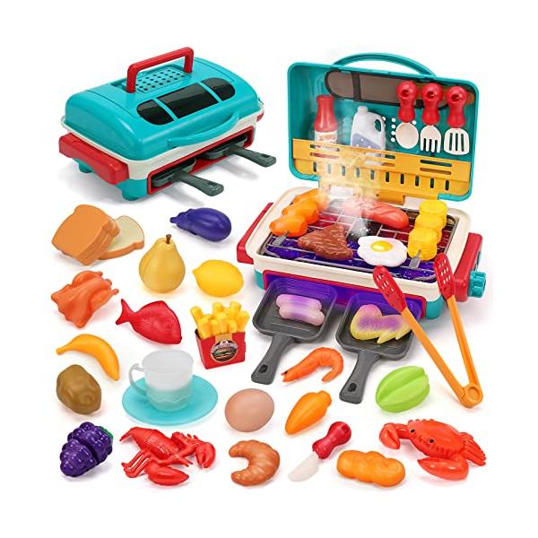 グリル安全性マルチカラー/ワンサイズ/-・豪華な43点おままごとセットおままごとセットには、グリル、ベーキングトレイ、色が変わるプレイフード（チキンウィングとソーセージのみ）、温度が変わると変色可能のカップとプレート、たくさんのバーベキュー...
