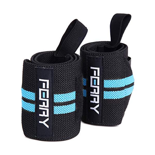 コンパクト・ブラック/ブルー 長さ約50cm 幅約8cm ・・Color:ブラック/ブルー・耐久性の高いフレキシブルタイプの高弾力性素材で作られたリストラップ、左右セット（2枚組）　ウエイトトレーニング、プッシュアップ等、トレーニング時の手...