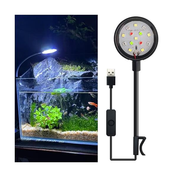 モダンブラック/-/szxdx-DB008・Color:ブラック・??自然光をシミュレートするこの小型水槽ライトは、14個の高輝度ランプビーズ（白6、青4、赤2、緑2）で構成されていて。自然光をシミュレートする、省エネ、耐久性のあるLED水...