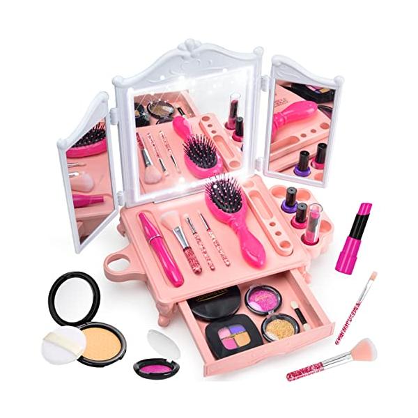 -/ワンサイズ/-・プラスチック製：環境に優しいプラスチックを採用して、本物の化粧品ではないおもちゃです。ピンクを基調としたかわいい色合いで、子どもの目を引き、プリンセスの雰囲気を味わいます・セット内容：女の子誰もが一度は憧れるドレッサーお...