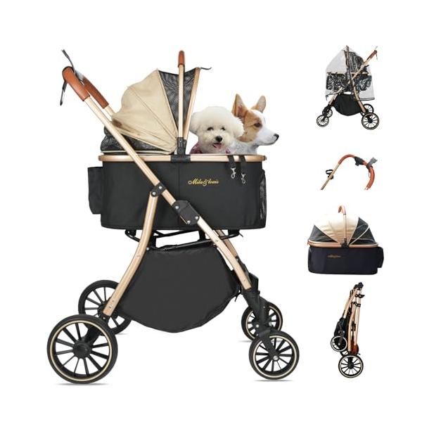 軽量大耐磨ホイール（レインコート付き）金茶色/大/G5SJ03・Color:金茶色Style:軽量大耐磨ホイール（レインコート付き）・分離折りたたみ式＆スタイリッシュなペットカート：犬用カートはゴールドフレームとアルミニウム合金製のゆりかご...