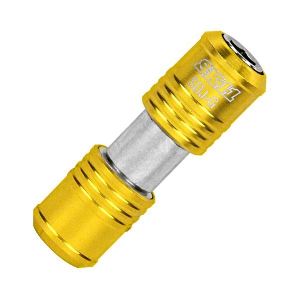 ・ゴールド  SDJ-G・・Color:ゴールド・用途:ビットを電気ドリルに装着したまま、ドリルや下穴錐を装着・特徴:スリーブを引かなくても差し込むだけで装着できる、クイックチャック採用・色:ゴールド・軸径:6.35mm六角軸・材質:特殊鋼
