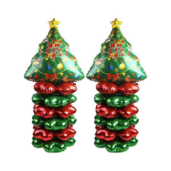 ・クリスマス 100cm 2枚  ・・Color:クリスマス 100cm 2枚・11.★【サイズ】膨らんだ状態で約100cmくらい，想像以上の大きさです！ 材質：アルミ箔・セット：バルーン【ツリー形２個、四葉草形（赤、グリー各6個）】、付属...