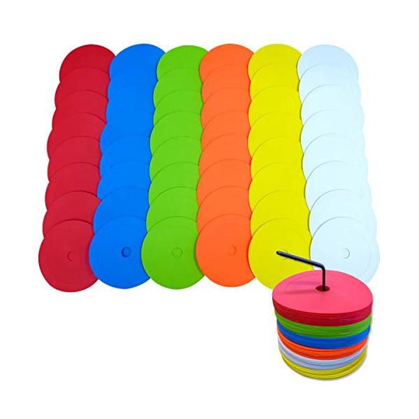 48枚・Style:48枚・安全・柔らか設計。平らなマーカーで、プレーの邪魔になりません。・プロ好みのマーカー。6色48枚入り 。　専用収納ホルダー付き。・非常に柔らかい素材で体育館など屋内の使用でも床面を傷つません。・サイズ：直径15.5...