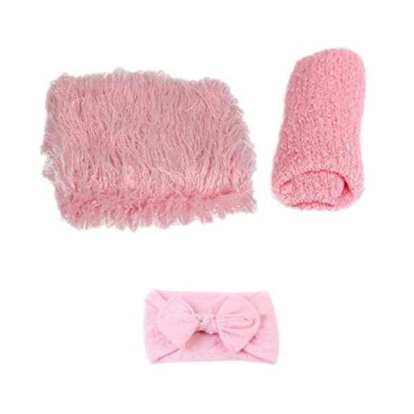 シンプルピンク/-/-・撮影用ベビーブランケット、赤ちゃん用写真マット ＋ヘアバンド＋タオルの3点セット。グレー、パープル、ピンク、ホワイト、ネイビー、5色からお選びできます。・お肌に優しい素材を使用し、毛も抜けにくい。汚れたらお家でも簡単...