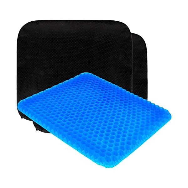 ブラック|ブルー/1個セット/-・Size:1個セット・クッションサイズ横42*幅37.5*厚3.5cm;重さ僅か1kgです。滑り止めクッションカバー2枚付き、カバーは取り外して洗濯でき、清潔にご使用いただきます。更に、カバーの裏面に滑り止...