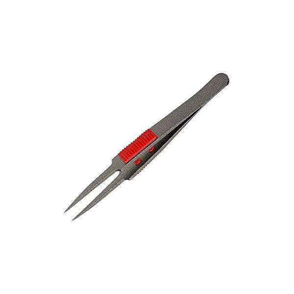 グリップ付ピンセットSilver/極細鋭型115mm(非粘着加工)/No.224・Size:極細鋭型115mm(非粘着加工)Style:グリップ付ピンセット・パッケージ個数:1・全長115mm・幅:10mm・材質:ステンレス(SUS410)