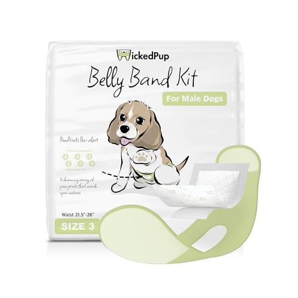 白色、黄緑色/サイズ3/W015301・Size:サイズ3・ストレスフリーライフスタイル：快適な時間を過ごしながら、WICKEDPUPのマナーベルトキットがペットのマーキングやおもらし、介護の他、お出かけ時のマナーを含むさまざまなシーンで活...