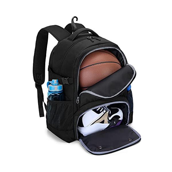 サッカーバスケットボールブラック/ワンサイズ/-・Color:ブラック・多機能バスケリュックラージボールコンパートメント付きのバスケットボールリュックは、バスケットボール、サッカー、バレーボールの収納用に設計されており、10代の若者の日常の...