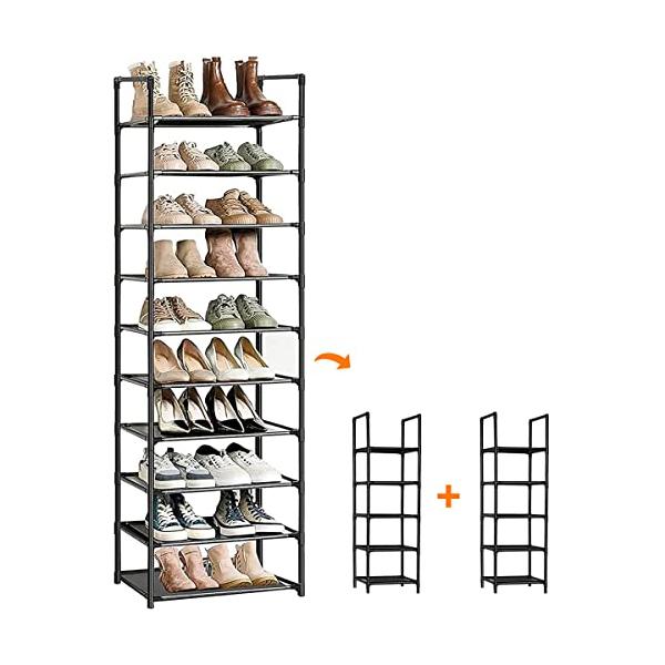 組み立て式ブラック/10段/-・Color:ブラックSize:10段・シューズラック 丈夫でしっかりとしているこの靴ラックは塗装を施した上質な鉄棒と防水ラミネート加工不織布が使われています。(1)シューズラック 鋼管-直径13mmのプラスチ...
