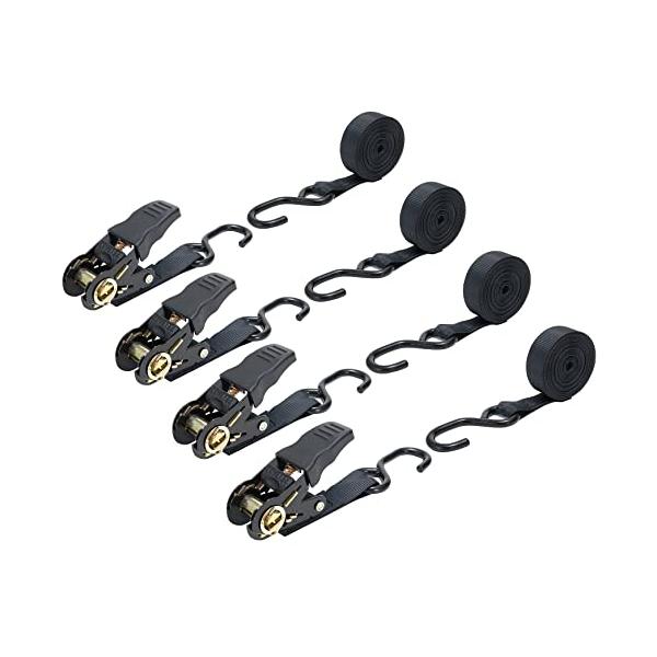 ・ブラック 5m ・・Size:5m・【商品仕様】長さ：5ｍ、幅：25ｍｍ、重さ：1.8KG、セット：4本。破断強度：800kg;最大使用荷重：225kg・【ラチェットベルト】高品質のナイロン素材を採用して、強度と耐久性は抜群で、ラチェット...